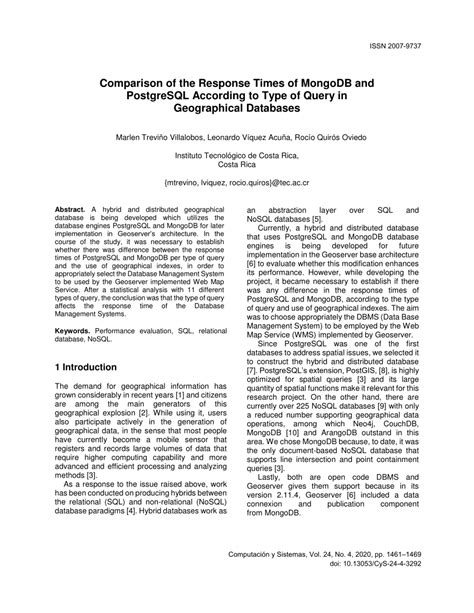 Pdf Comparison Of The Response Times Of Mongodb And Postgresql