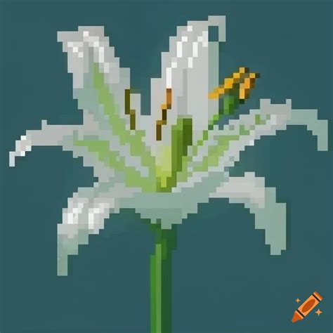 Detailed Pixel Art Of A Beautiful White Easter Lily In Full Bloom On