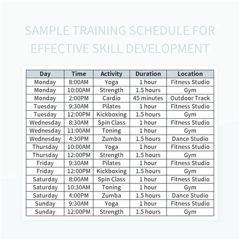 Sample Training Schedule For Effective Skill Development Excel Template