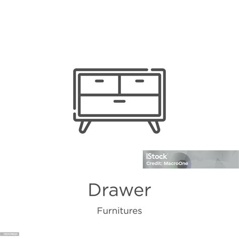 가구 컬렉션에서 서랍 아이콘 벡터입니다 얇은 라인 서랍 개요 아이콘 벡터 일러스트 레이 션입니다 웹 사이트 디자인 및 모바일 앱 개발을 위한 개요 얇은 라인 서랍 아이콘 0