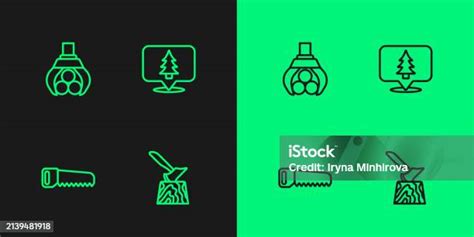 그루터기에 있는 나무 도끼 손톱 갈고리 크레인이 통나무를 잡고 숲 아이콘의 위치를 설정합니다 벡터 건설 기계류에 대한 스톡 벡터