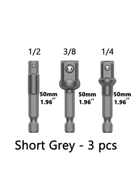 3pcs Short Grey Socket Adapter Set Impact Grade Socket Adapter For