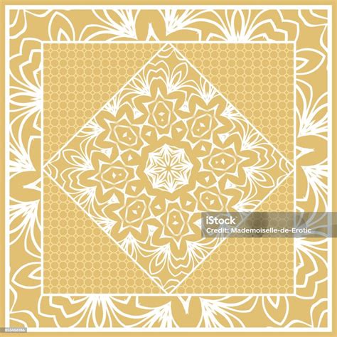 템플릿 소파 광장 베개에 대 한 인쇄입니다 손그리기 만다라와 꽃 형상 패턴입니다 벡터 일러스트입니다 직물 섬유 두건 Scarg 카펫 인쇄 골드 색상 그림 그리기에 대한 스톡