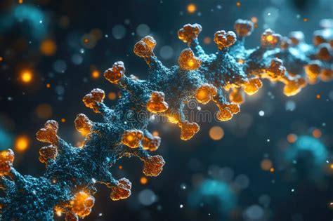 Microscopic View Of A Virus With Glowing Spikes Detailed 3d Render Stock Illustration