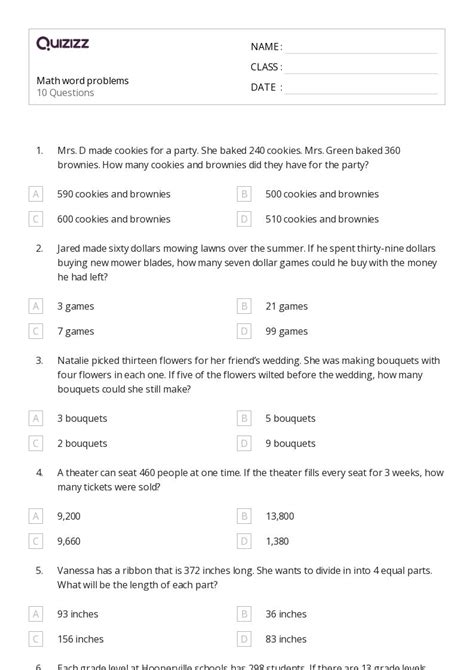 50 Math Word Problems Worksheets For 6th Year On Quizizz Free And Printable