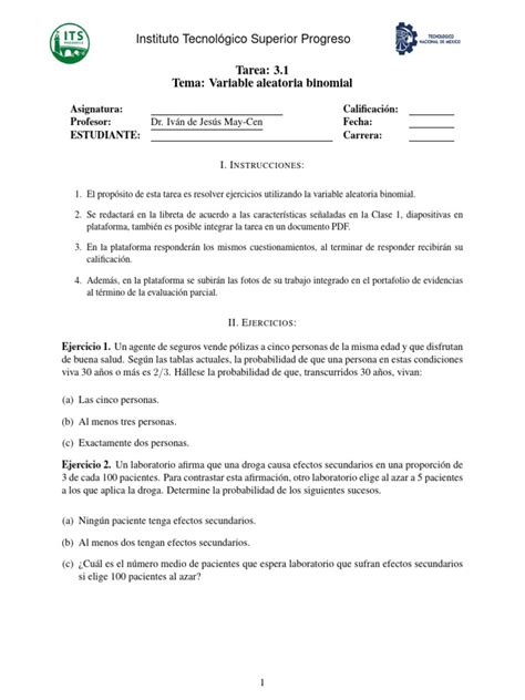 Tarea 3 1 Variable Aleatoria Binomial Ige Pdf