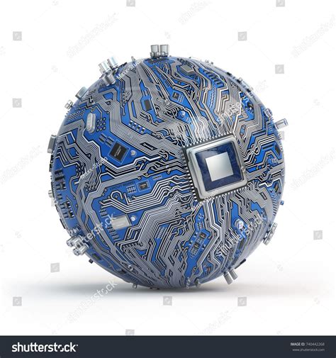 Spherical CPU Computer Chip On White Background