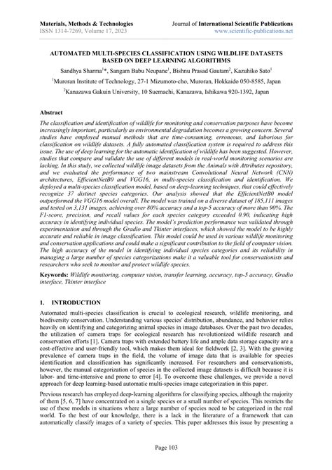 Pdf Automated Multi Species Classification Using Wildlife Datasets