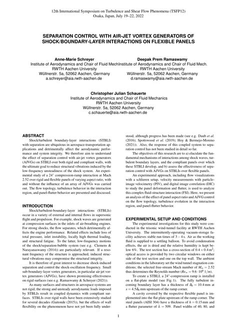 Pdf Separation Control With Air Jet Vortex Generators Of Shockboundary Layer Interactions On