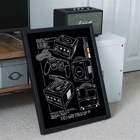 Nintendo Gamecube Blueprint Poster Minimalist Gamer Line Art Digital