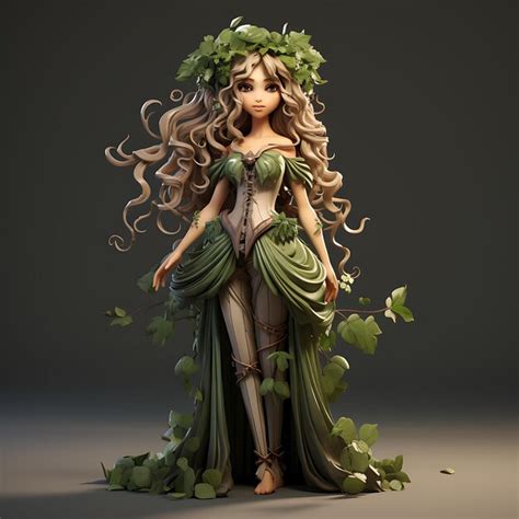 Premium Photo 3d Character Female Dryad Lithe Bark Like Holding A Leaf Nature Guardian Game