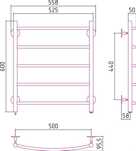 Полотенцесушитель электрический Стилье Формат 40 Л 600x500, левый ...