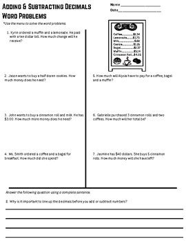Adding Subtracting Decimals Word Problems By The Tired Teacher
