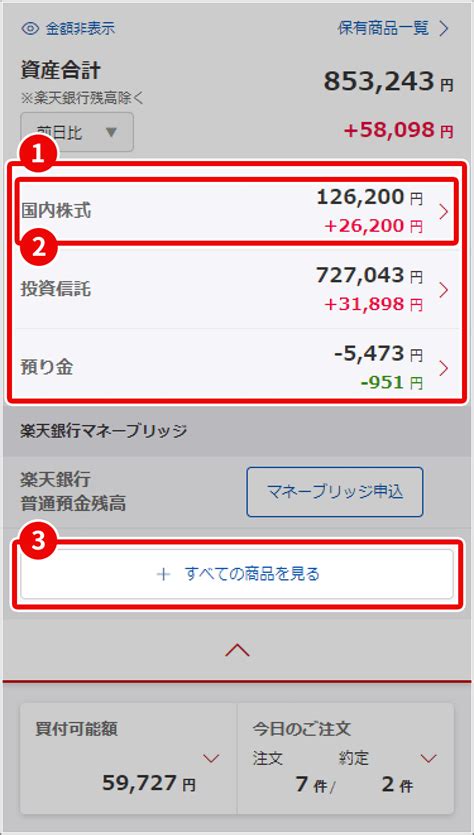 ホーム画面の見方｜スマートフォンサイト ご利用ガイド｜楽天証券
