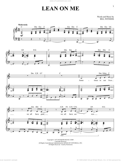 Lean On Me Sheet Music For Voice And Piano Pdf Interactive