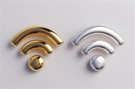 Golden And Silver Wifi Symbols On White Background Modern Communication Concept Stock