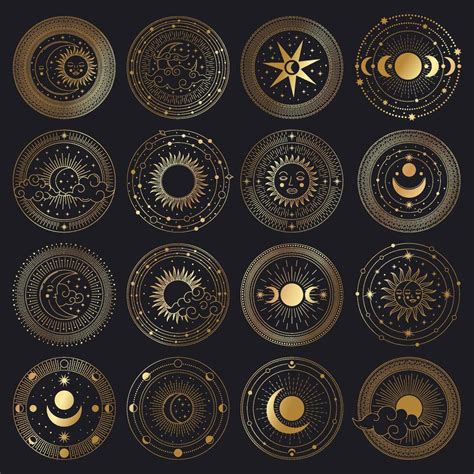 Magical Sun And Moon Circle Sacred Golden Ornate Circle Frames Sun