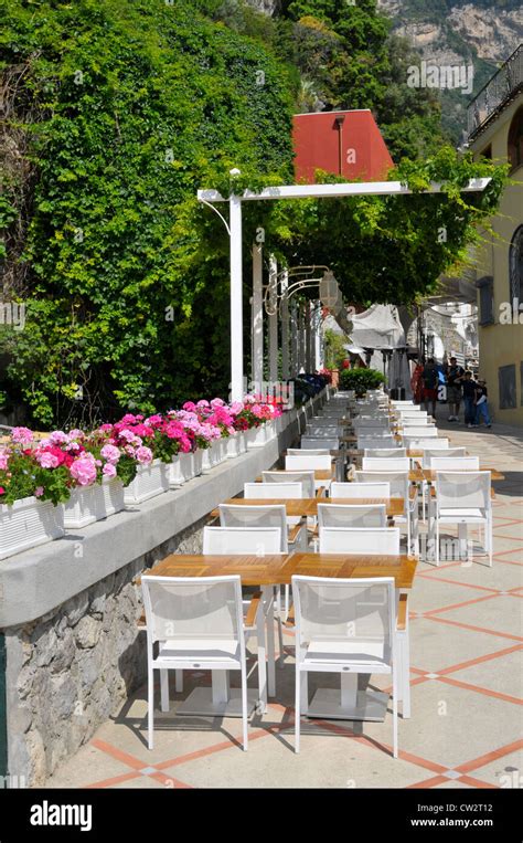 Outdoor Cafe Positano Italy Mediterranean Sea Europe Amalfi Coast Stock