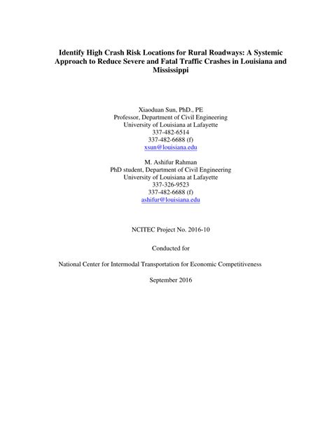Pdf Identify High Crash Risk Locations For Rural Roadways A Systemic Approach To Reduce