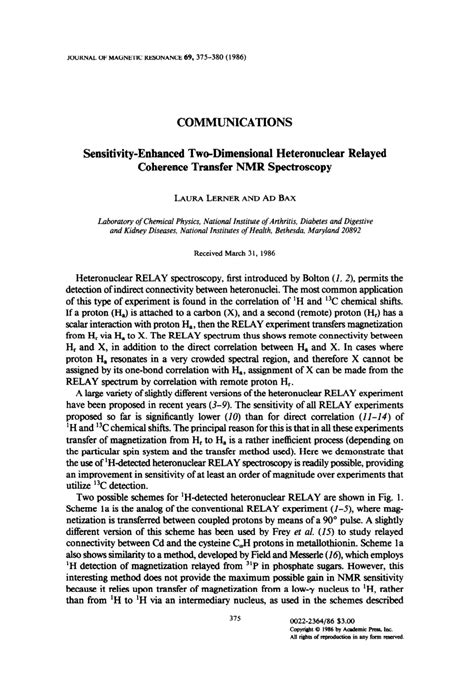 Pdf Sensitivity Enhanced Two Dimensional Heteronuclear Relayed Coherence Transfer Nmr Spectroscopy