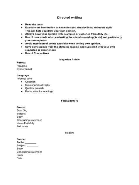 Directed Writing Tips And Formats Pdf