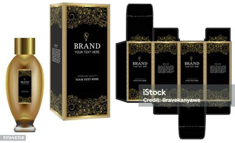 포장 디자인 블랙과 골드 럭셔리 상자 템플릿과 이랑 상자 화장품 용기에 라벨 일러스트 벡터입니다 금 금속에 대한 스톡 벡터 아트 및 기타 이미지 Istock