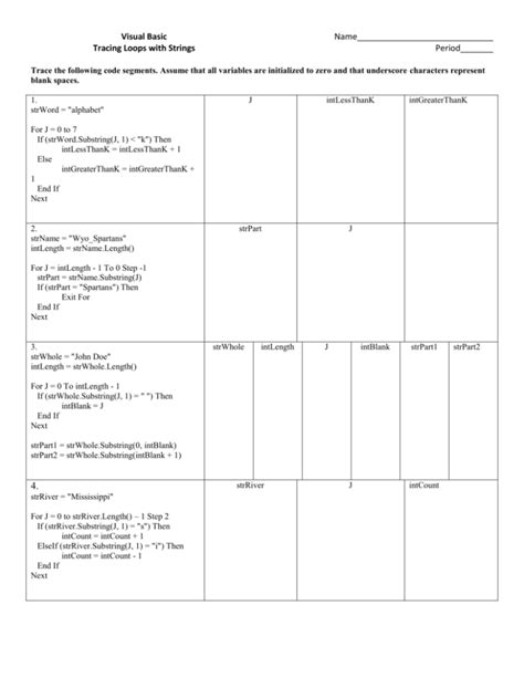 tracing for loops with strings