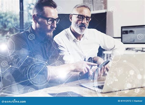 Concept Of Digital Screen Virtual Connection Icon Diagram Graph Interfaces Bearded Young Man