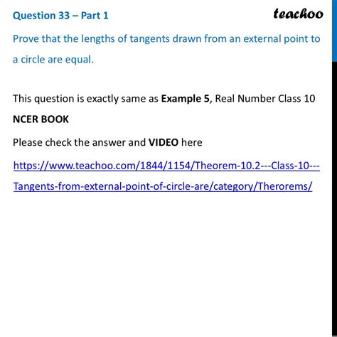 Sqp Maths Class 10 Prove That The Lengths Of Tangents Drawn From