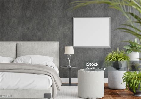 모형 사진 프레임이 있는 침실의 3d 현대적인 인테리어 0명에 대한 스톡 사진 및 기타 이미지 0명 3차원 형태 가구 Istock