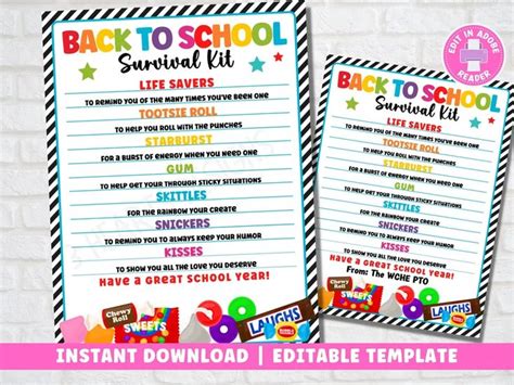 Printable Back To School Survival Kit For Teachers First Day T