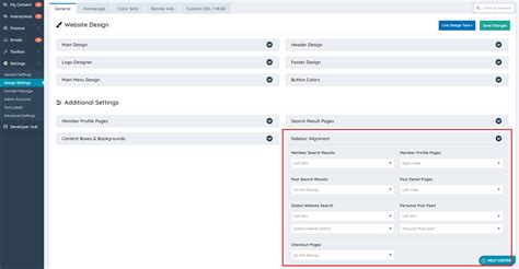Brilliant Directories Design Settings Sidebar Alignment Options Brilliant Directories