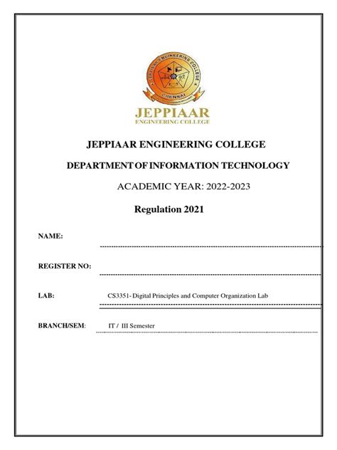 Cs3351 Digital Principles And Computer Organization Lab Record Pdf Pdf Logic Gate