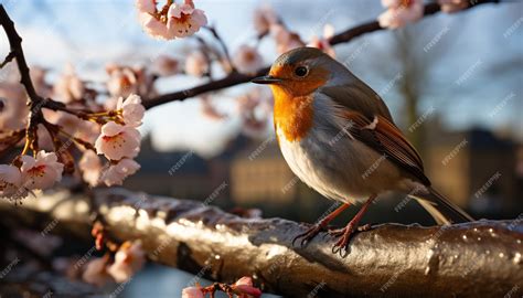 A Cute Tit Perching On A Branch Surrounded By Cherry Blossoms Generated