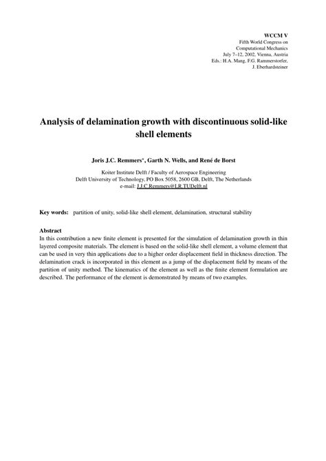 PDF Analysis Of Delamination Growth With Discontinuous Solid Like Shell Elements