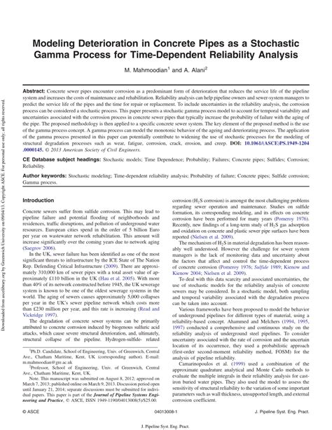 Pdf Modeling Deterioration In Concrete Pipes As A Stochastic Gamma Process For Time Dependent