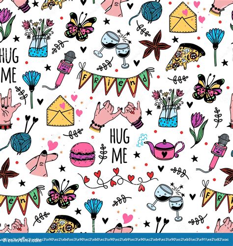 Friendship Seamless Vector Pattern Best Friend Buddy Besties Stock