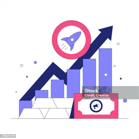 로켓 발사 막대 그래프 에 있는 사업 성장 시작 성공 및 금융 혁신을 상징하는 평면 벡터 일러스트 레이 션 흰색 배경에 고립 진행하다에 대한 스톡 벡터 아트 및 기타 이미지
