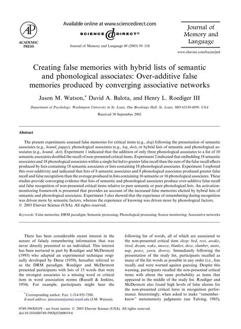 Creating False Memories With Hybrid Lists Of Semantic Psychology