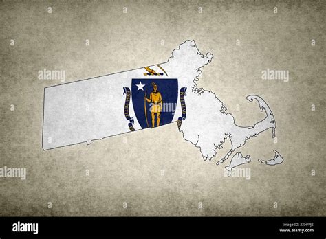 Grunge Map Of The State Of Massachusetts Usa With Its Flag Printed