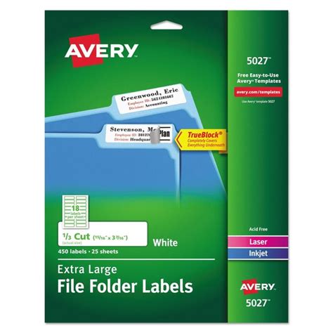 Avery XL TrueBlock File Folder Labels W Sure Feed 0 94x3 44 White