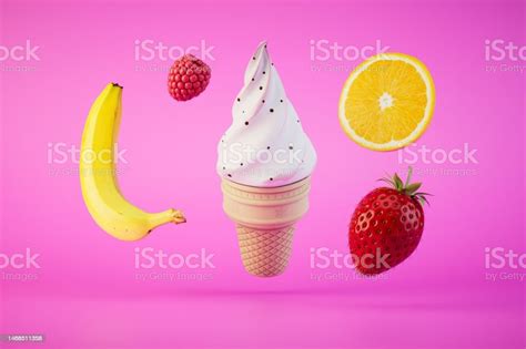 과일 아이스크림에 대한 사랑 과일 옆에 와플 컵에 아이스크림 콘 3d 렌더링 감귤류 과일에 대한 스톡 사진 및 기타 이미지 감귤류 과일 과일 기계 아이스크림 Istock