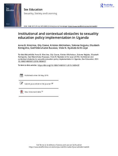 Pdf Sex Education Sexuality Society And Learning Institutional And Contextual Obstacles To