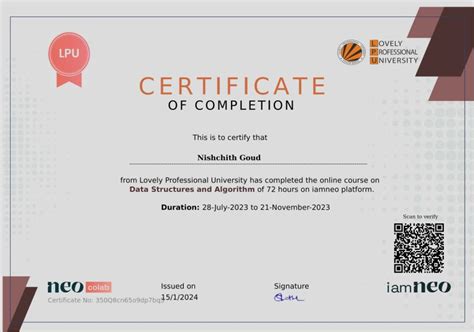 Done Data Structures Algorithms Dsa Through Lovely Professional University And Thanks To