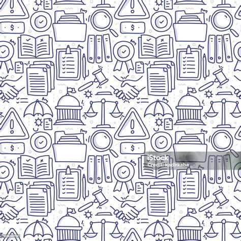 Compliance Doodle Seamless Pattern And Line Icons Stock Illustration