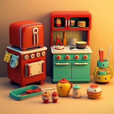 Cartoon Toy Kitchen Sets 3d Premium Ai Generated Image