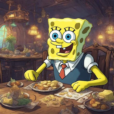 Spongebob Sitting At A Table Eating A Banana By Papywaldorf On Deviantart