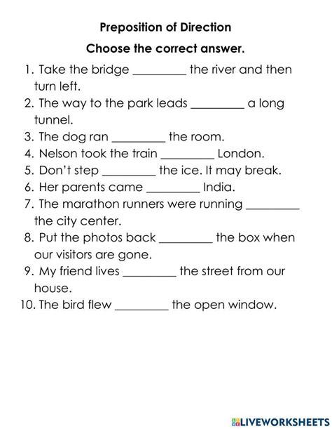Prepositions Directions Worksheets