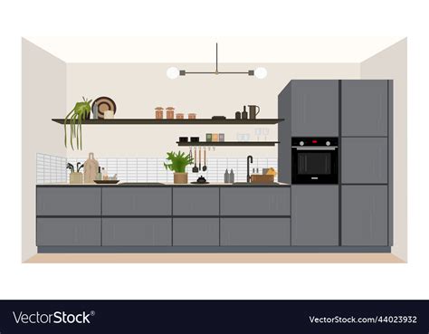 Modern Kitchen Interior With Furniture Royalty Free Vector
