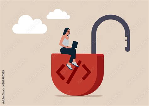 software engineer working on unlock lock with coding symbol open